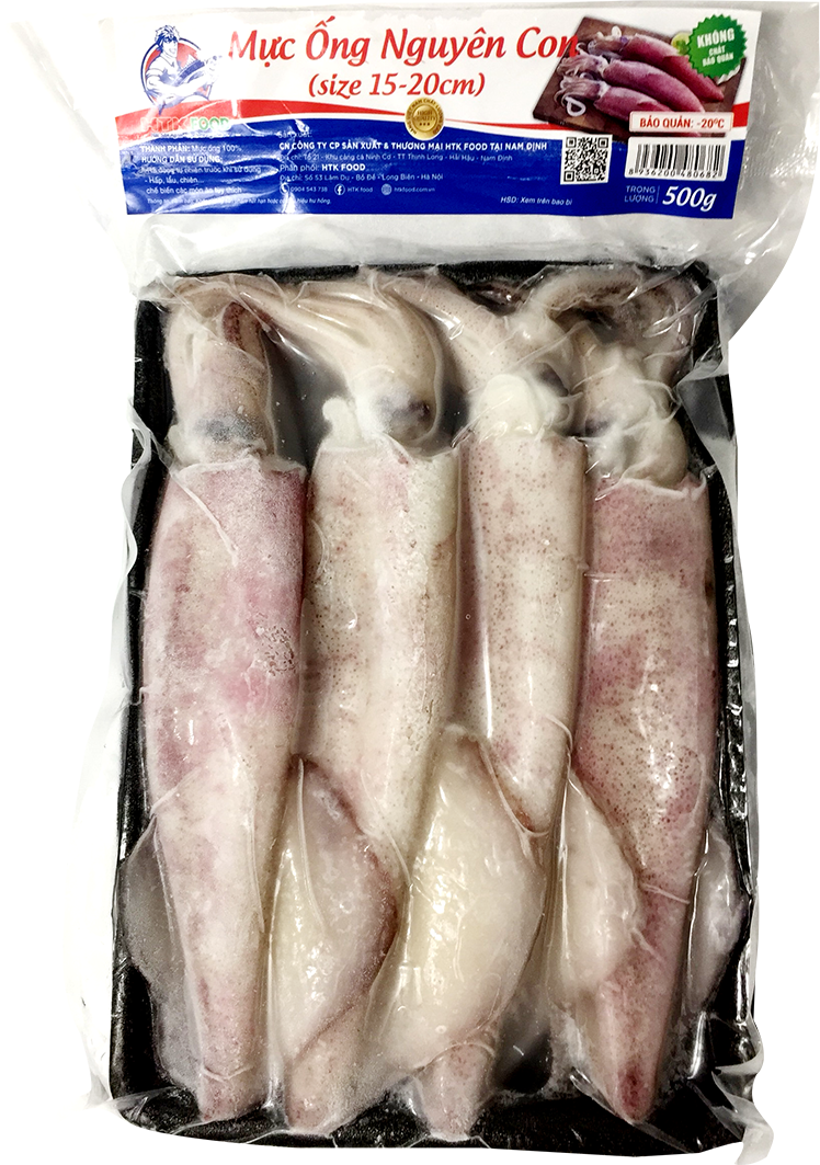 Mực ống nguyên con 15-20cm HTKFOOD 500g - FujiMart